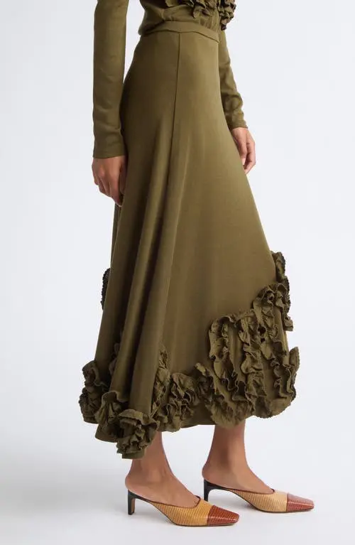 Ulla Johnson Heloise Ruffle Wool Midi Skirt - Loden