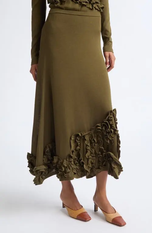 Ulla Johnson Heloise Ruffle Wool Midi Skirt - Loden