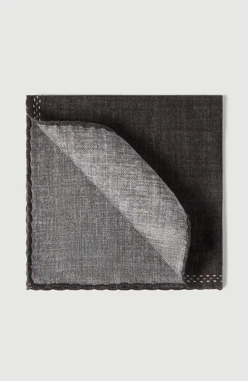 Brunello Cucinelli Silk Pocket Square With Printed Logo - Dark Grey
