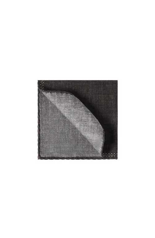Brunello Cucinelli Silk Pocket Square With Printed Logo - Dark Grey