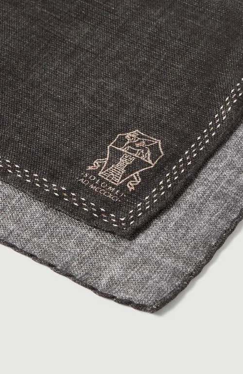 Brunello Cucinelli Silk Pocket Square With Printed Logo - Dark Grey