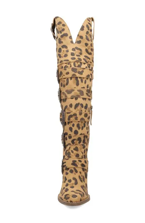 DINGO Buckled Print Leather Western Boots - Leopard