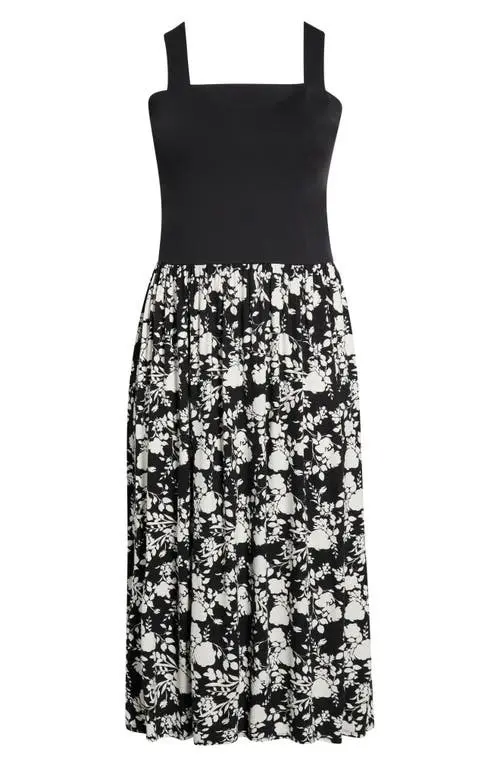 Loveappella Floral Print Square Neck Strap Dress