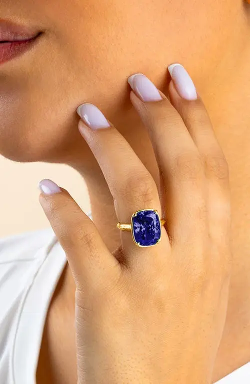 Sterling Forever 14k Plated Elongated Cushion Stone Ring - Gold