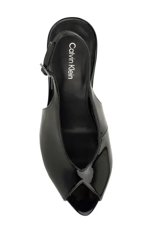 Calvin Klein Dorris Faux Leather Peep Toe Pump - Black Patent