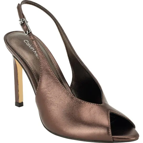 Calvin Klein Dorris Faux Leather Peep Toe Slingback Pumps - Bronze