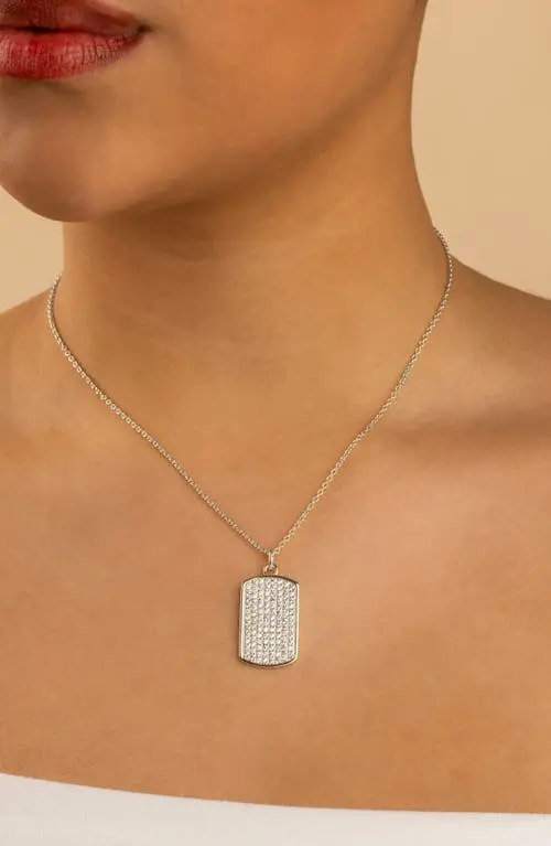 Sterling Forever Pavé Cubic Zirconia Rectangle Pendant Necklace - Silver