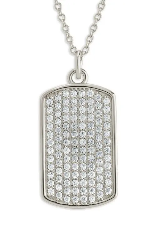 Sterling Forever Pavé Cubic Zirconia Rectangle Pendant Necklace - Silver