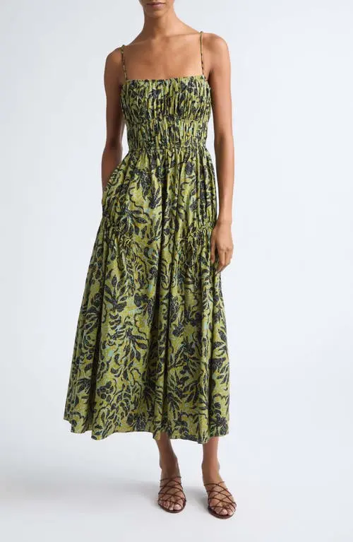 Ulla Johnson Vidri Printed Cotton Midi Dress - Chartreuse
