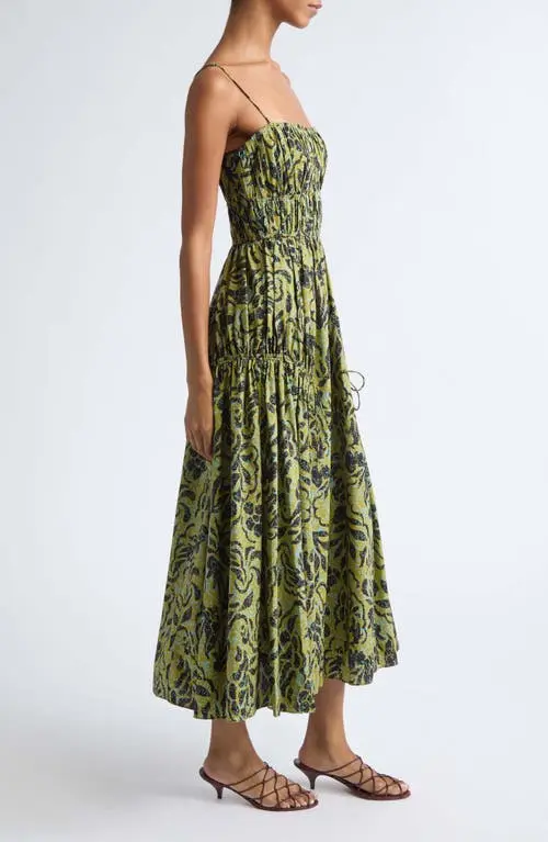 Ulla Johnson Vidri Printed Cotton Midi Dress - Chartreuse
