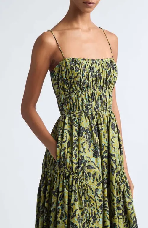 Ulla Johnson Vidri Printed Cotton Midi Dress - Chartreuse
