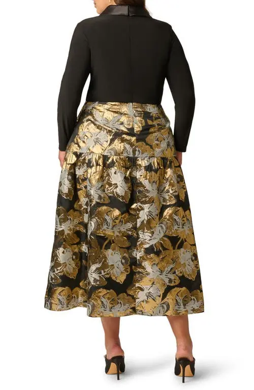 Adrianna Papell Jacquard Shawl Collar Dress