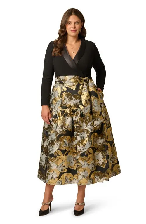 Adrianna Papell Jacquard Shawl Collar Dress