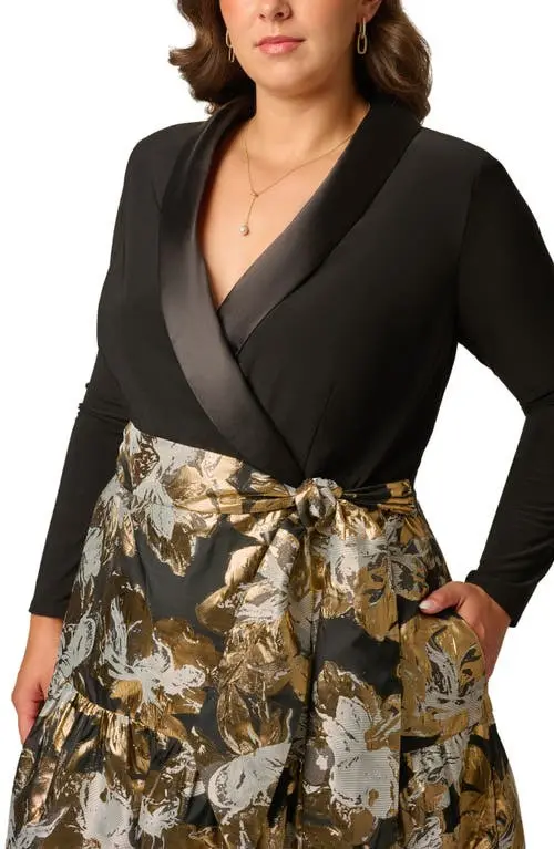 Adrianna Papell Jacquard Shawl Collar Dress