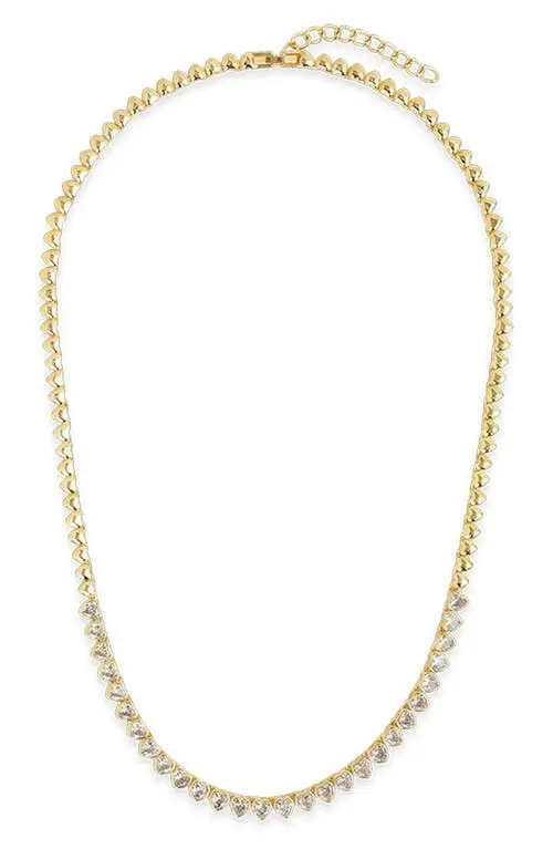 Sterling Forever Stephanie Heart Cubic Zirconia Tennis Necklace - Gold