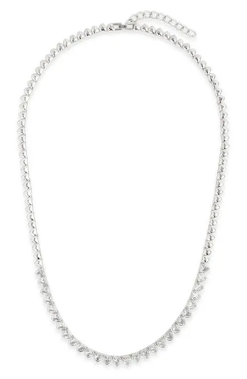 Sterling Forever Stephanie Heart Cubic Zirconia Tennis Necklace - Silver