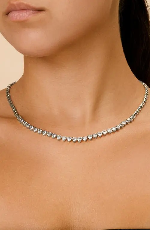 Sterling Forever Stephanie Heart Cubic Zirconia Tennis Necklace - Silver