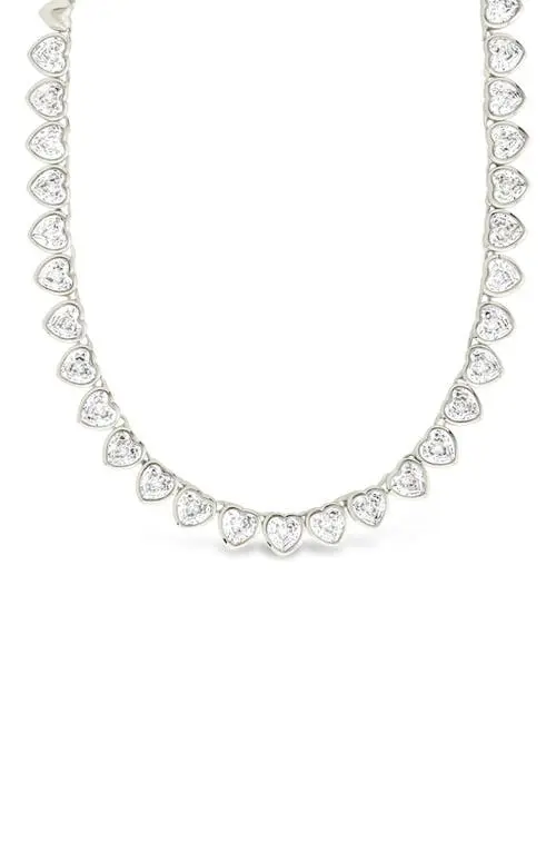 Sterling Forever Stephanie Heart Cubic Zirconia Tennis Necklace - Silver
