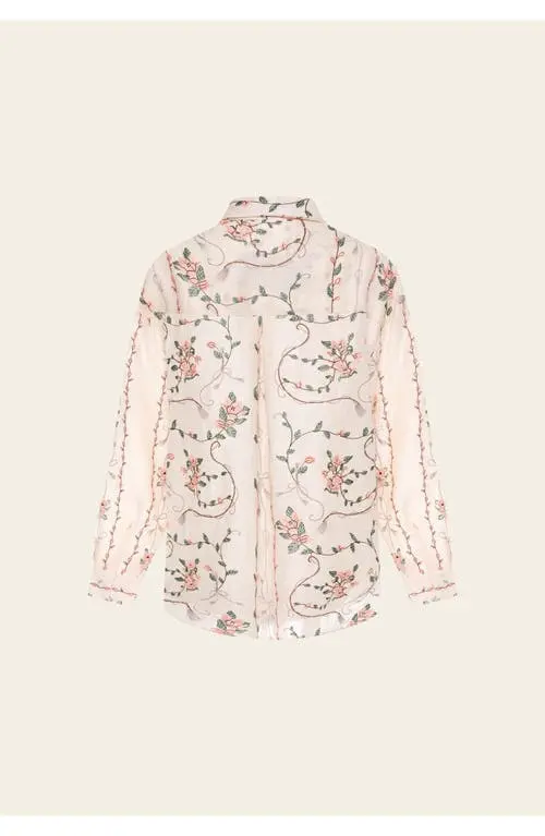 Agua Bendita Cecilia Navegante Embroidered Linen Shirt - Ivory