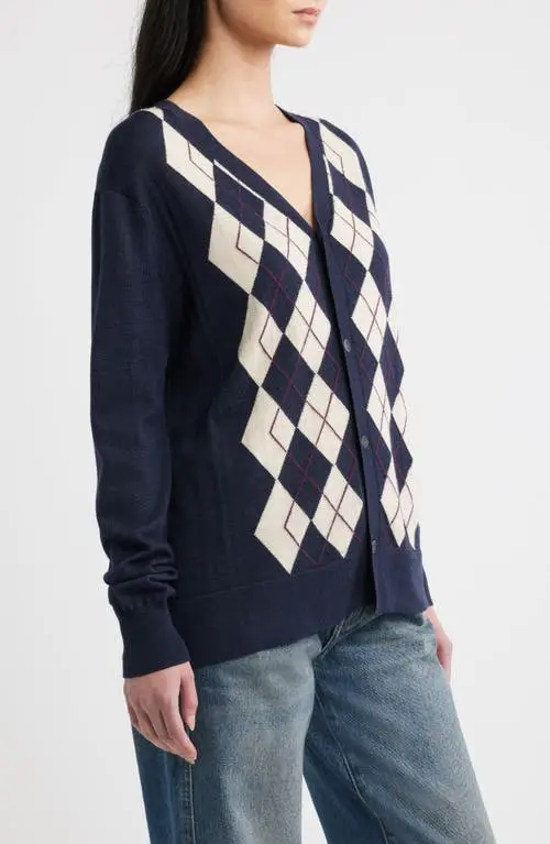DL1961 Argyle Extra Fine Merino Wool V Neck Cardigan