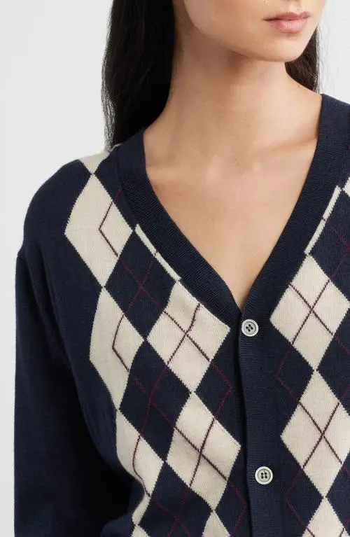 DL1961 Argyle Extra Fine Merino Wool V Neck Cardigan