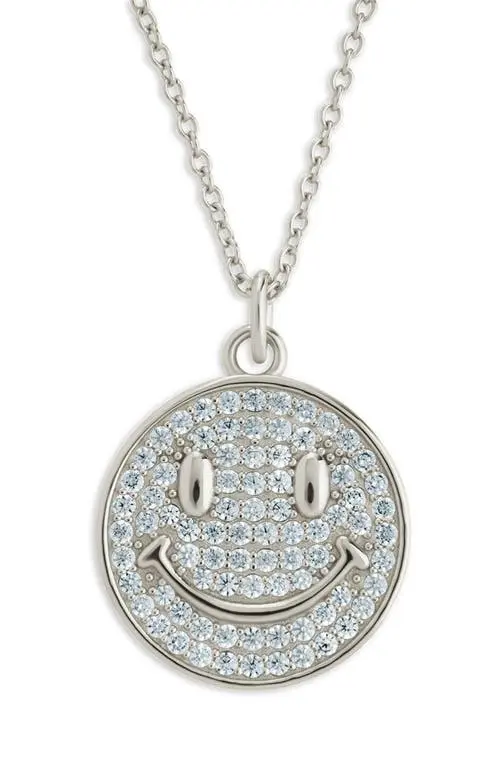 Sterling Forever Pavé Cubic Zirconia Positivity Pendant Necklace - Silver