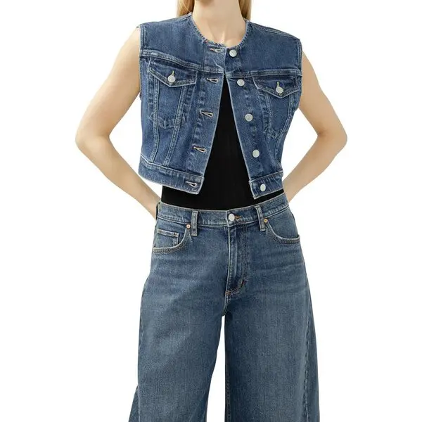SILVER JEANS CO. Crop Denim Trucker Vest - Whisper