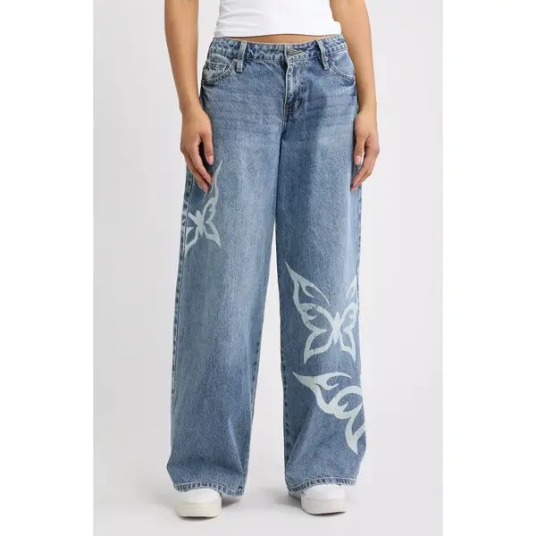 YMI Tattoo Butterfly High Waist Wide Leg Jeans