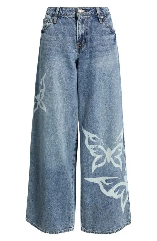YMI Tattoo Butterfly High Waist Wide Leg Jeans