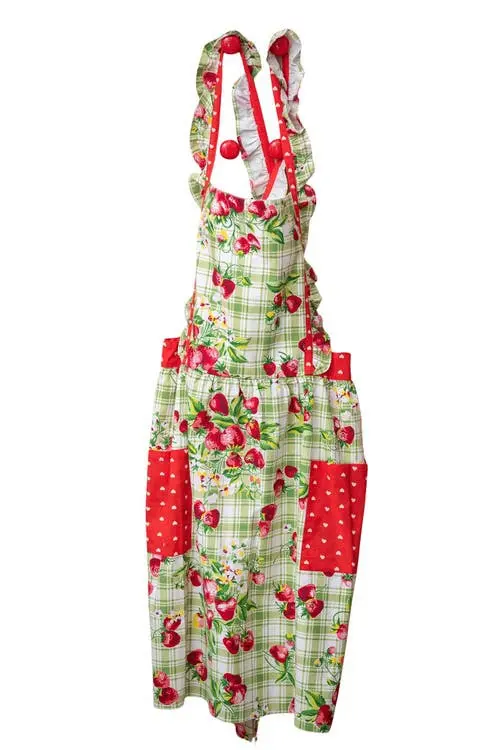 MODERN PRAIRIE Strawberry Gingham Ruffle Apron