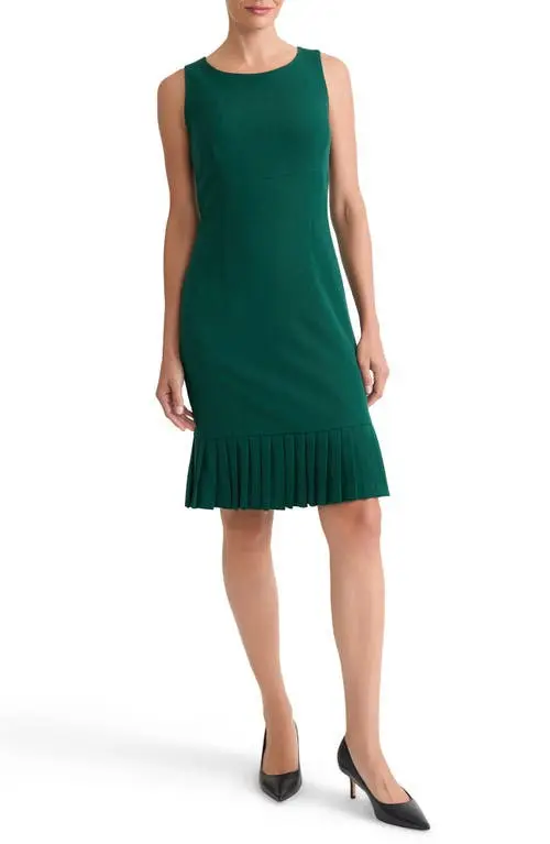 KASPER Sleeveless Pleated Sheath Dress - Evergreen