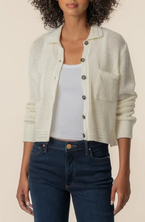Kut From The Kloth Elena Button Front Pointelle Cardigan - Cream