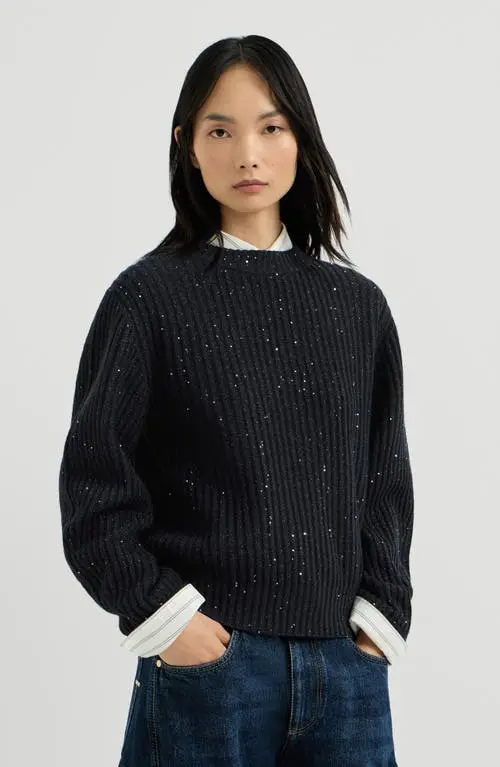Brunello Cucinelli Sequined Ribbed Crewneck Sweater