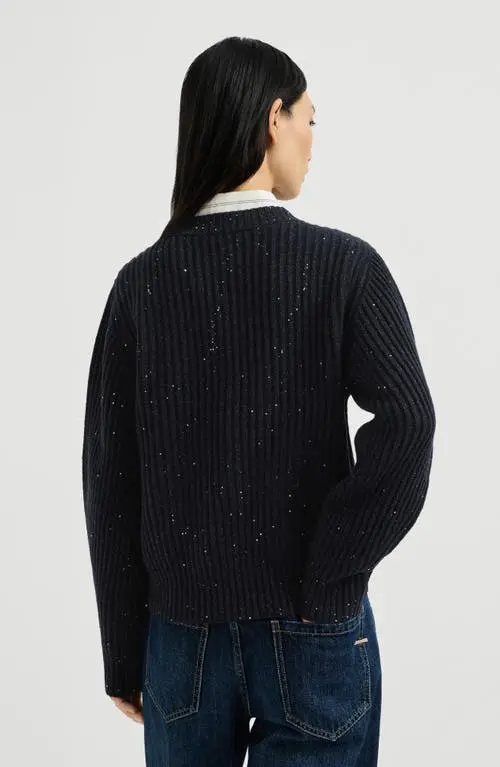 Brunello Cucinelli Sequined Ribbed Crewneck Sweater