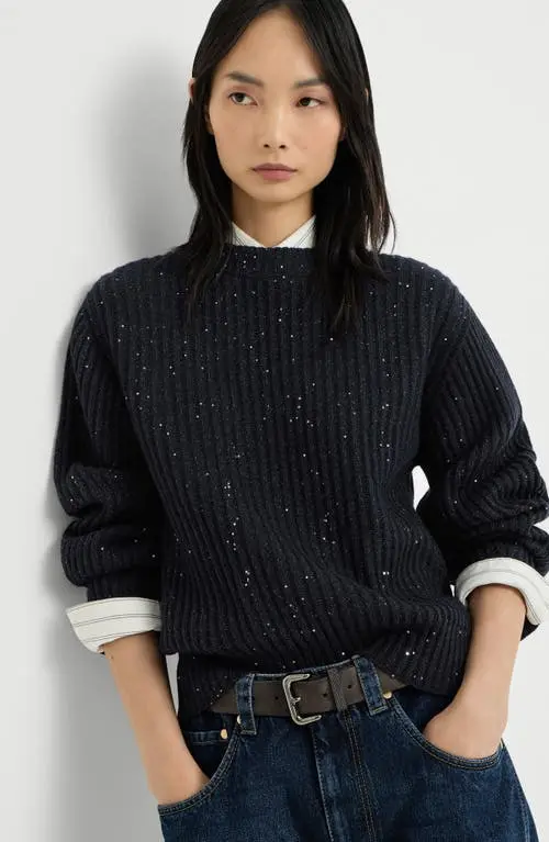 Brunello Cucinelli Sequined Ribbed Crewneck Sweater