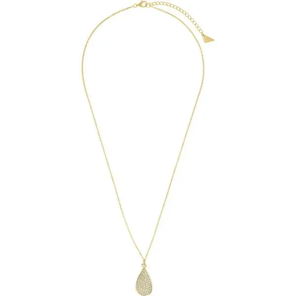 Sterling Forever Pave Cubic Zirconia Teardrop Pendant Necklace - Gold