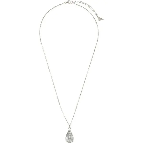 Sterling Forever Pavé Cubic Zirconia Teardrop Pendant Necklace - Silver