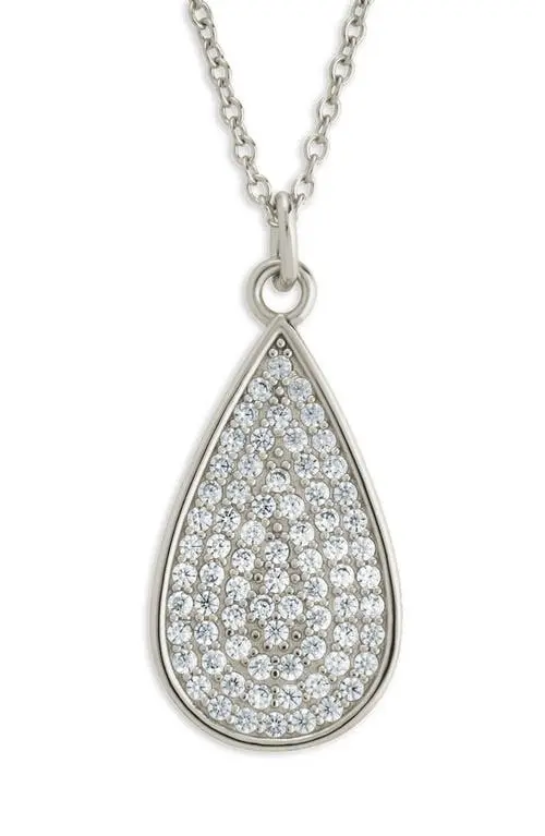 Sterling Forever Pavé Cubic Zirconia Teardrop Pendant Necklace - Silver