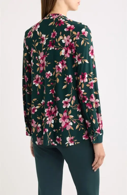 Anne Klein Printed Notched V-neck Long Sleeve Top