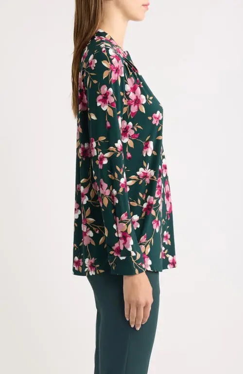Anne Klein Printed Notched V-neck Long Sleeve Top