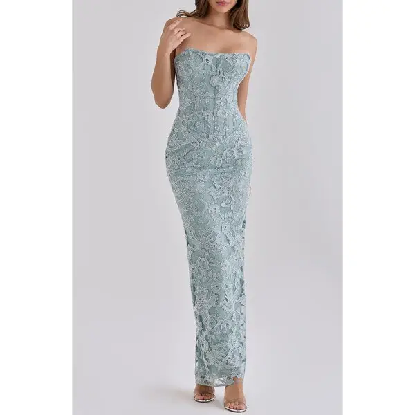 House Of Cb Anisa Hand Beaded Strapless Maxi Dress - Jade