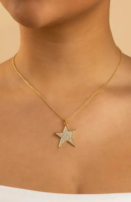 Sterling Forever Pavé Cubic Zirconia Star Pendant Necklace - Gold