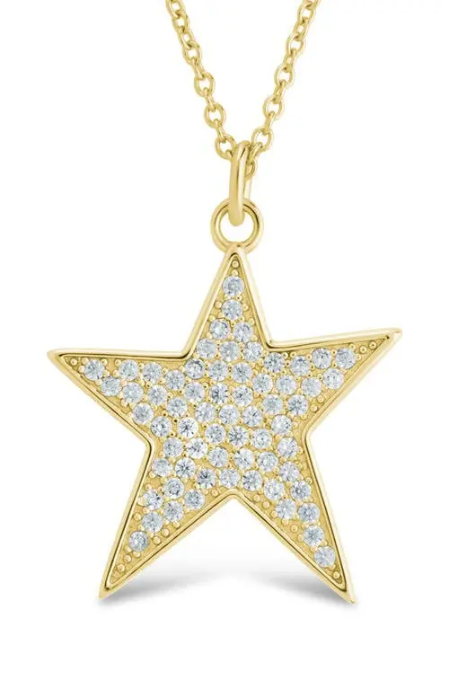 Sterling Forever Pavé Cubic Zirconia Star Pendant Necklace - Gold