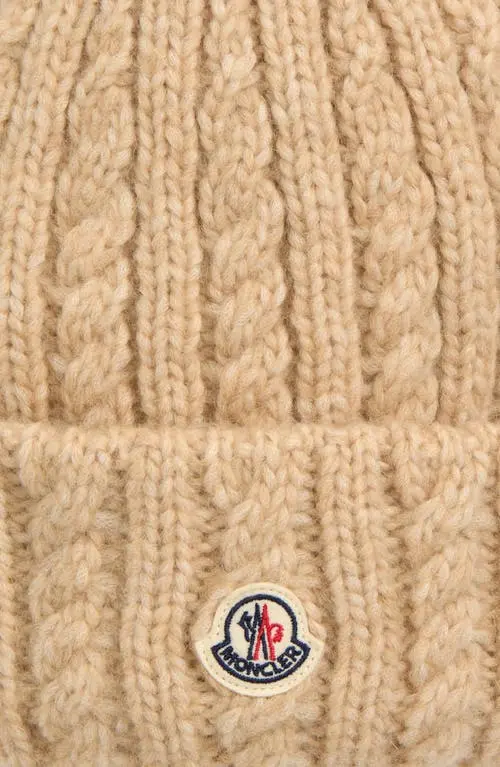 Moncler Cable Stitch Logo Patch Alpaca & Wool Blend Beanie