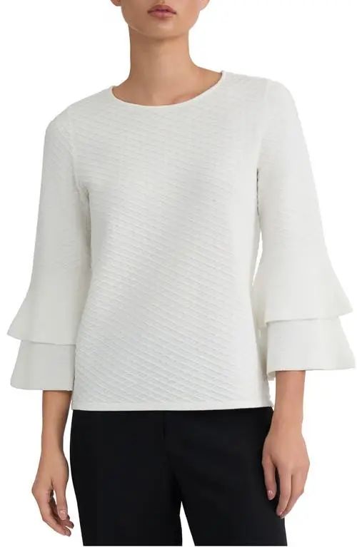 KASPER Textured Ruffle Sleeve Top - Vanilla Ice