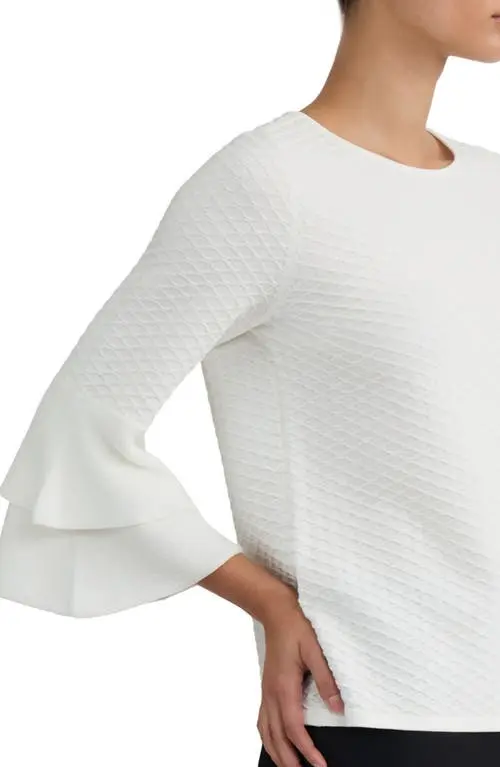 KASPER Textured Ruffle Sleeve Top - Vanilla Ice