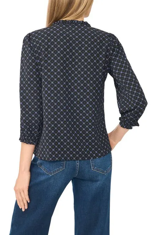 CECE DUPRAZ Printed Ruffle Top With Three-quarter Sleeves