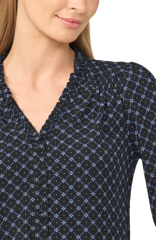 CECE DUPRAZ Printed Ruffle Top With Three-quarter Sleeves
