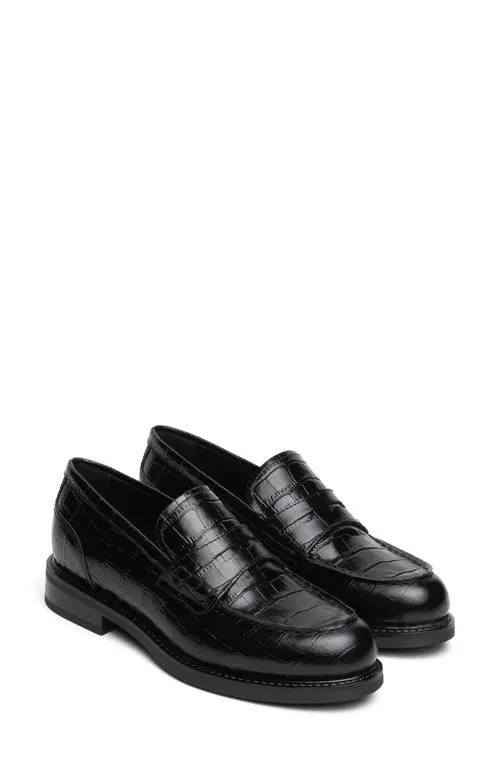 NEROGIARDINI Leather And Calf Hair Penny Loafer - Black