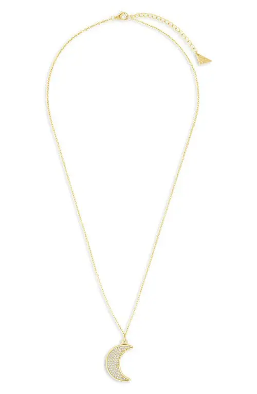 Sterling Forever Pav Cubic Zirconia Crescent Moon Pendant Necklace - Gold
